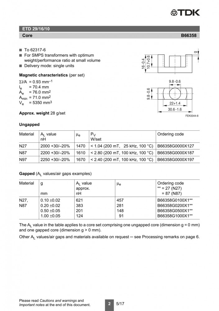 TDK EPCOS ETD 29/16/10 datasheet page 2