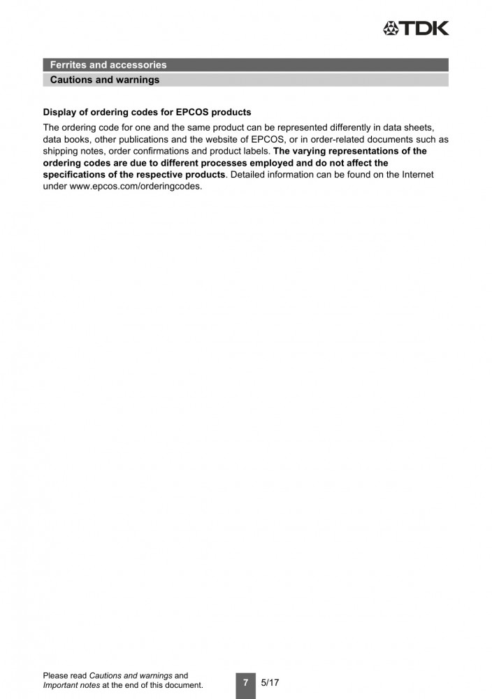 TDK EPCOS ferrites and accessories page 7