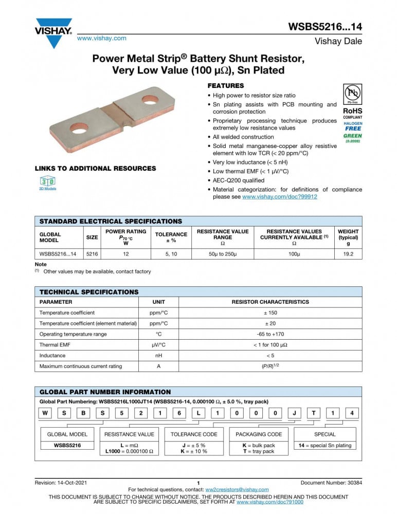 WSBS5216L1000JK14 datasheet page 1