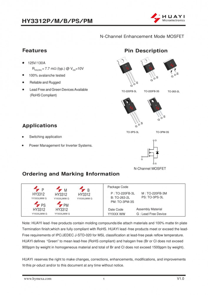 HY3312B datasheet page 1