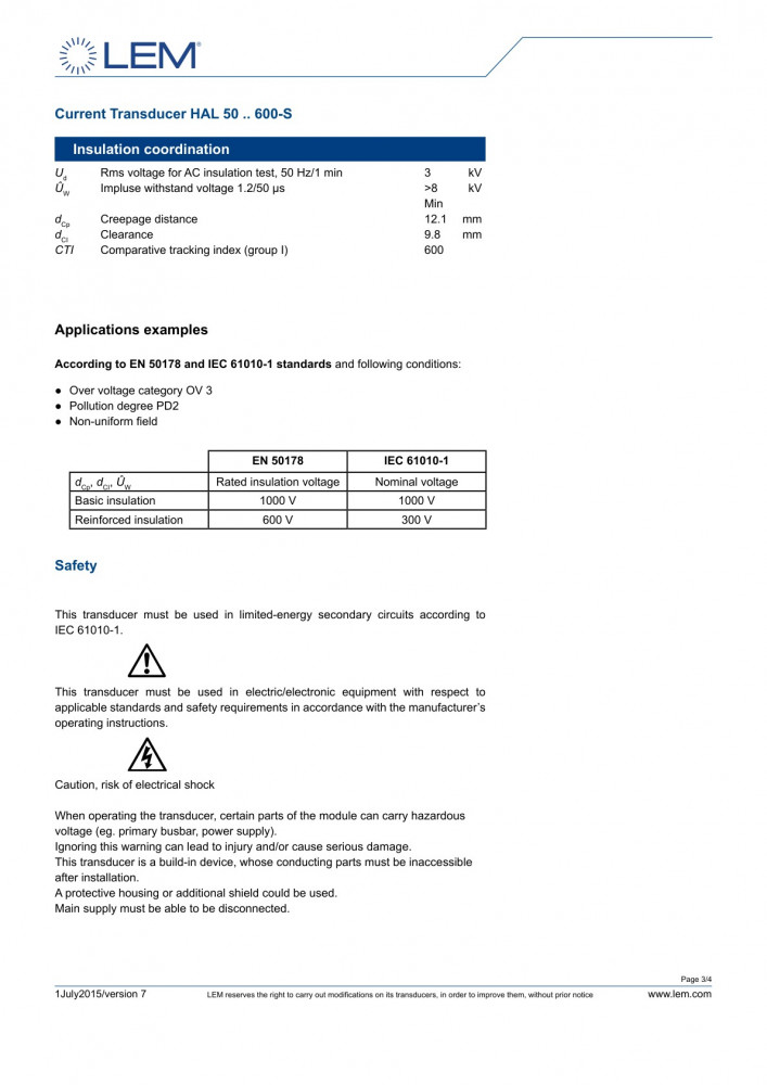 LEM HAL200-S datasheet page 3