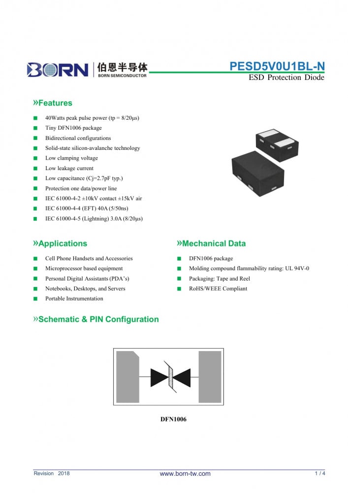 PESD5V0U1BL-N datasheet page 1