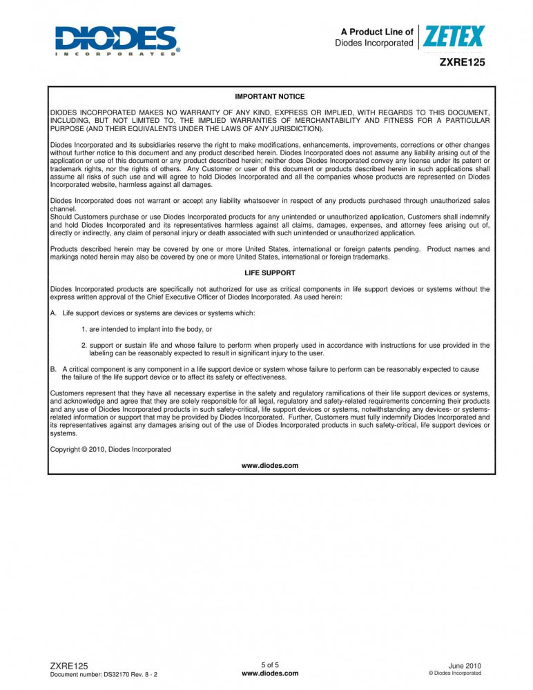 ZXRE125DFTA datasheet page 5