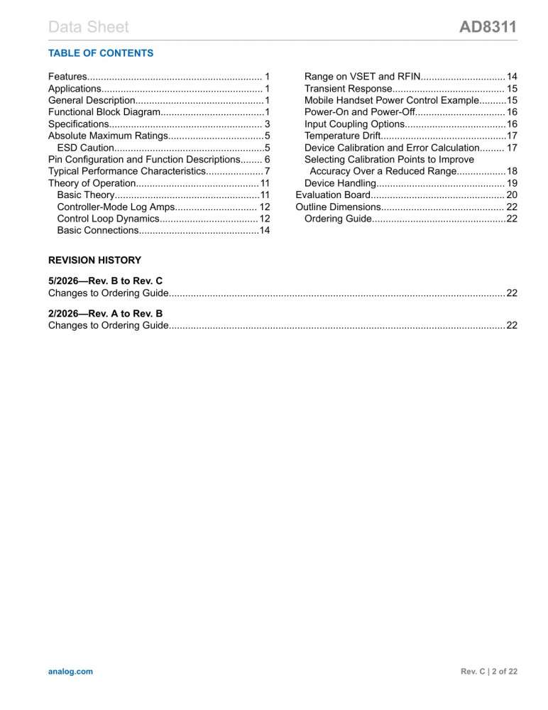 AD8311 document page 2