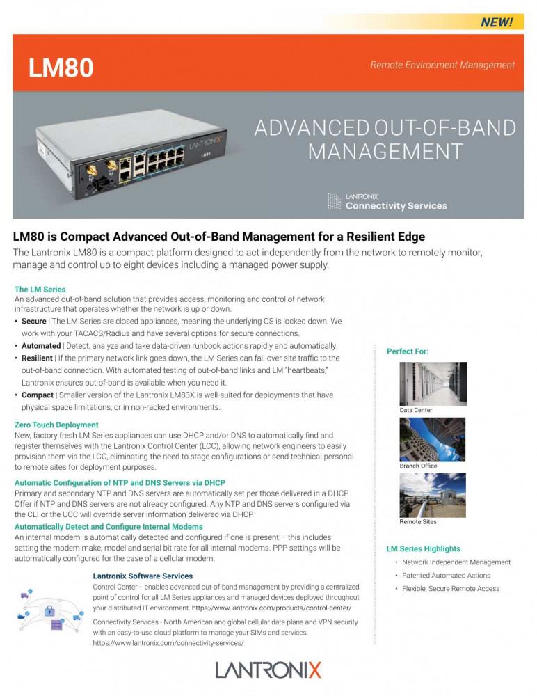 Lantronix LM80 product document, page 1
