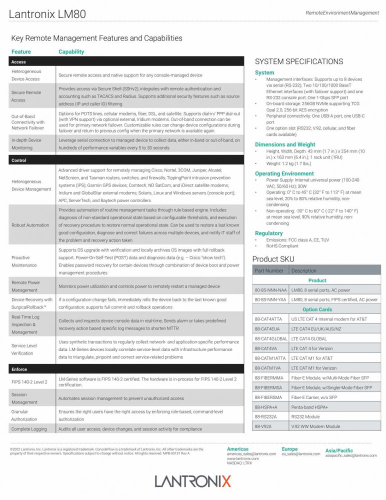 Lantronix LM80 product document, page 2