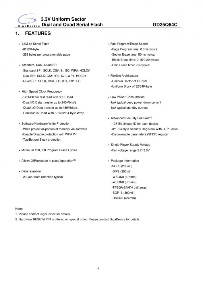 GD25Q64C datasheet page 4