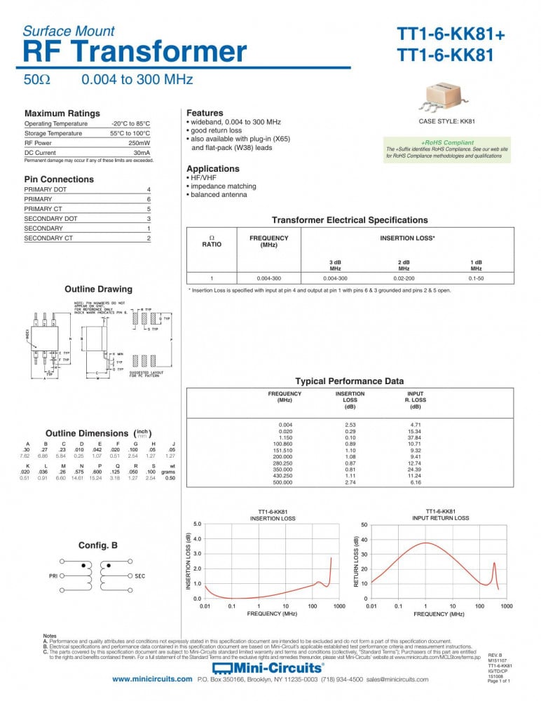 Mini-Circuits TT1-6-KK81+ technical document