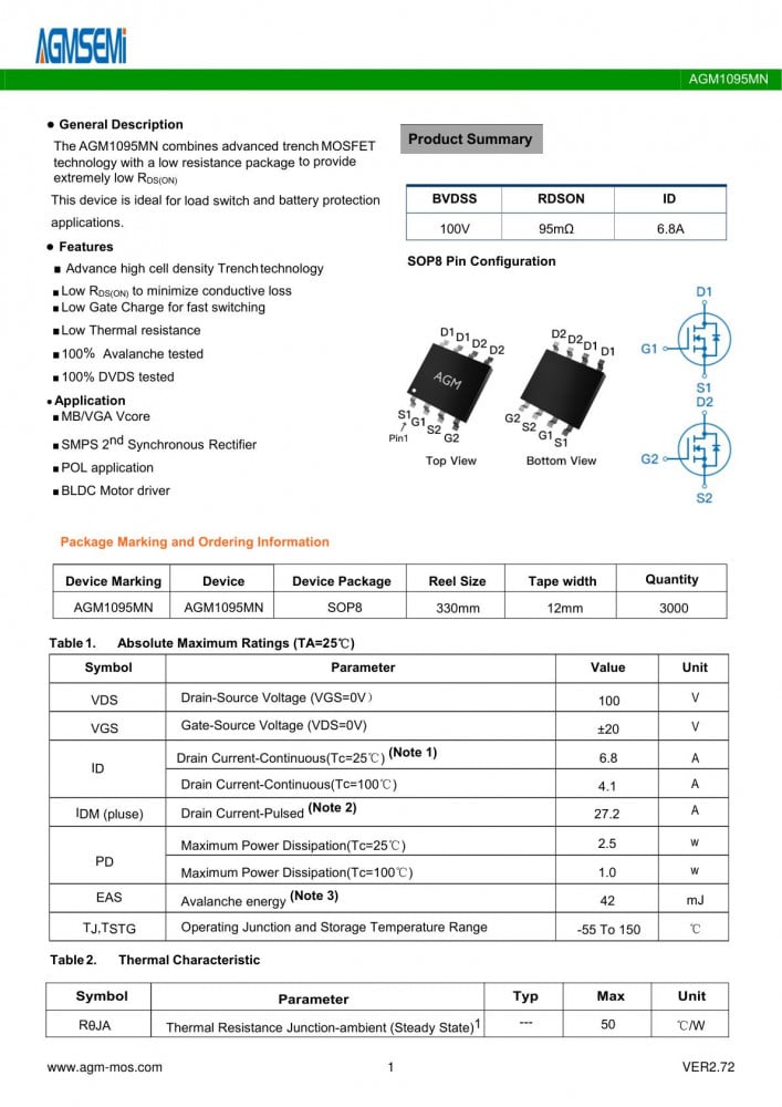 AGM1095MN datasheet page 1