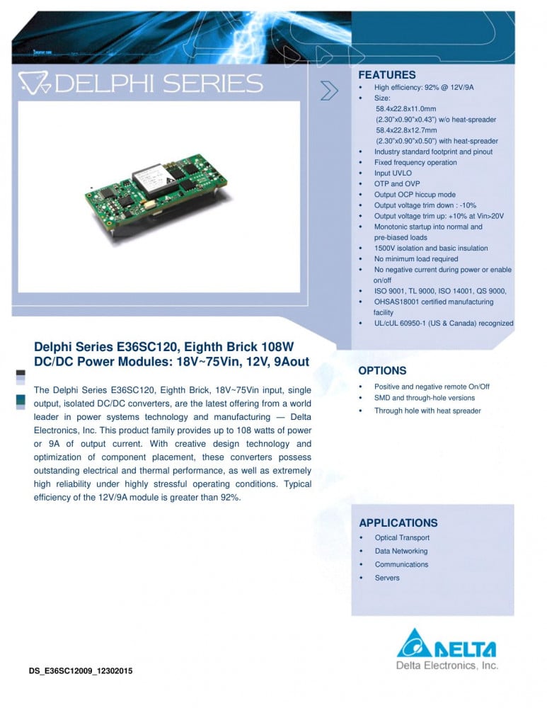 DELTA E36SC12009NRFA datasheet page 1