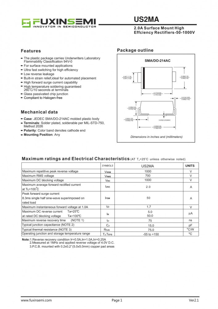US2MA datasheet page 1