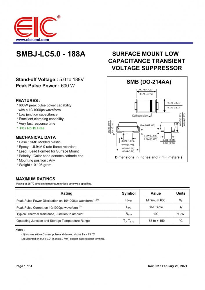 EIC SMBJ-LC datasheet page 1