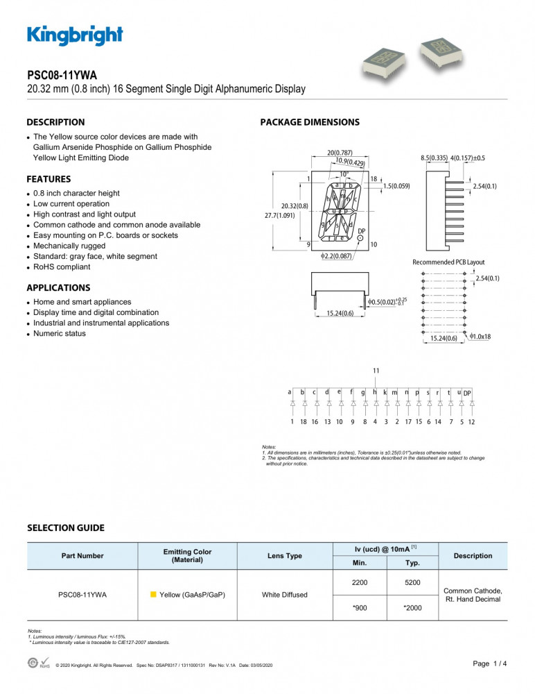 PSC08-11YWA datasheet page 1