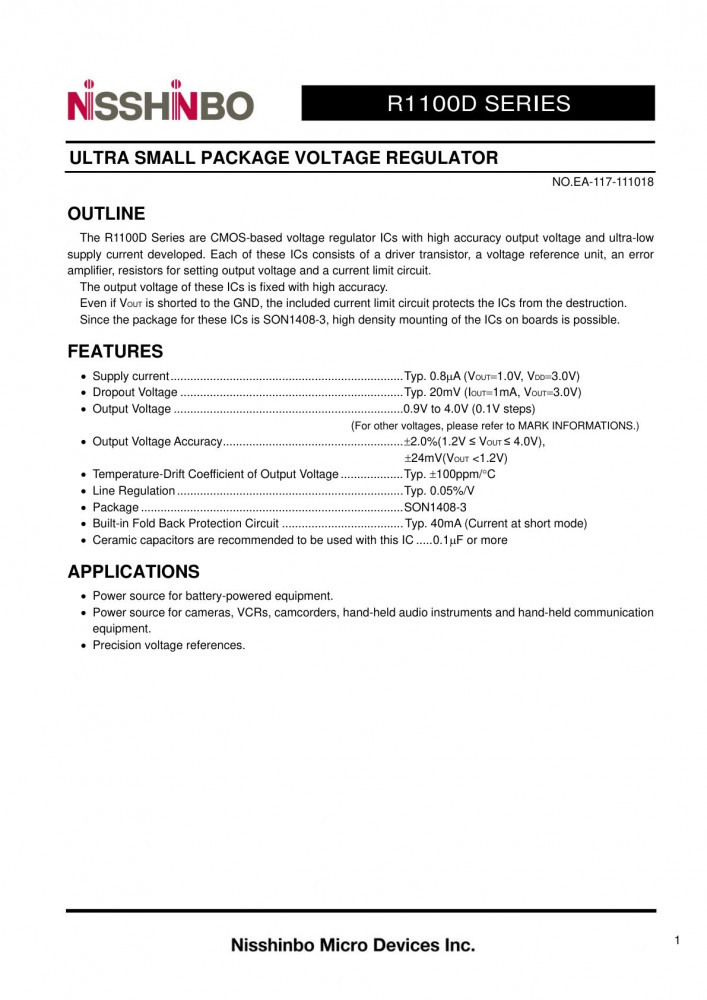 R1100 datasheet page 1