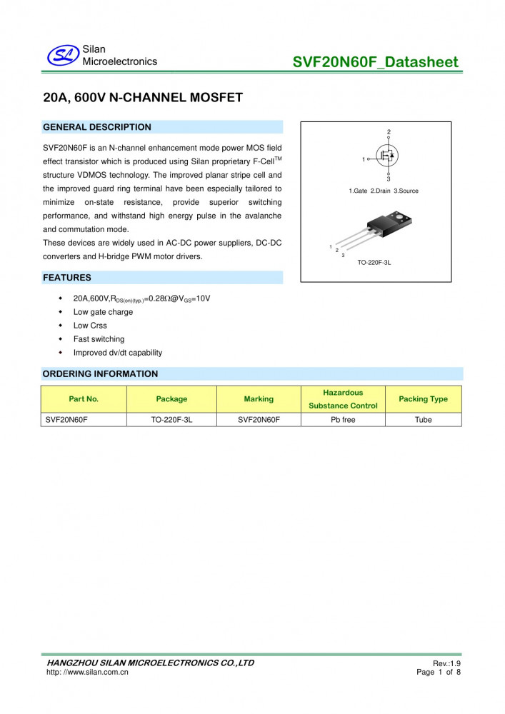 SVF20N60F datasheet page 1