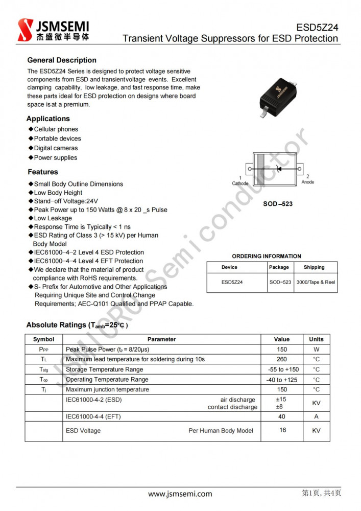 ESD5Z24 datasheet page 1