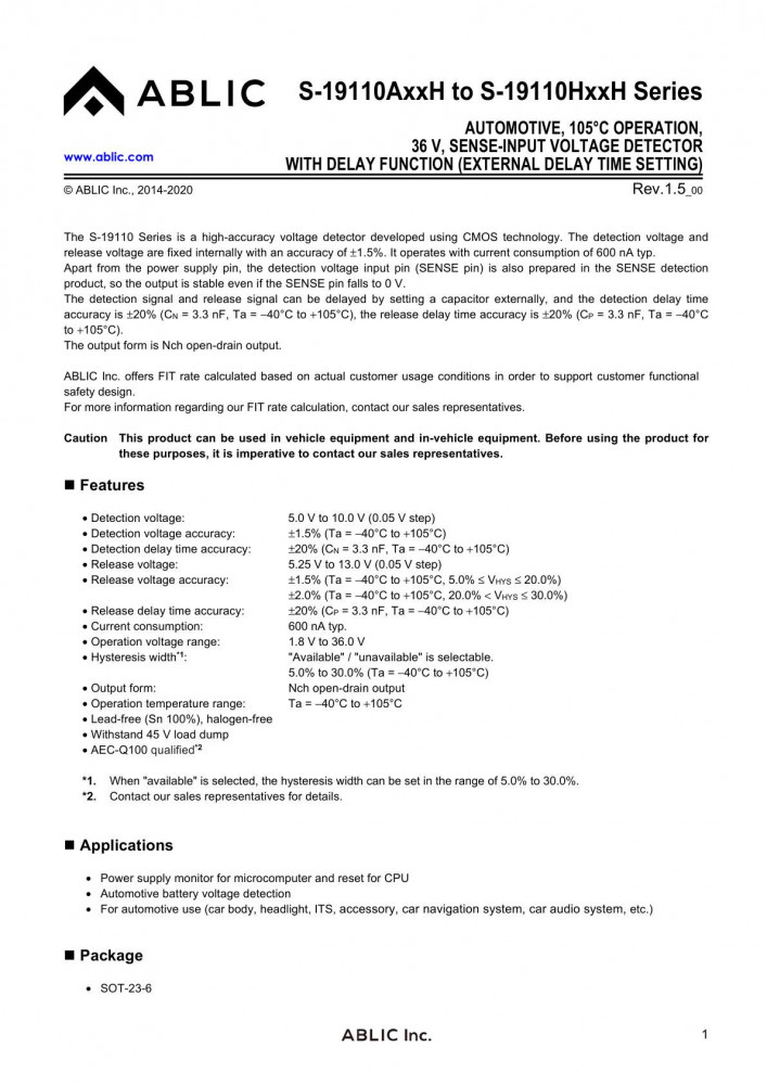 S-19110 Series datasheet page 1