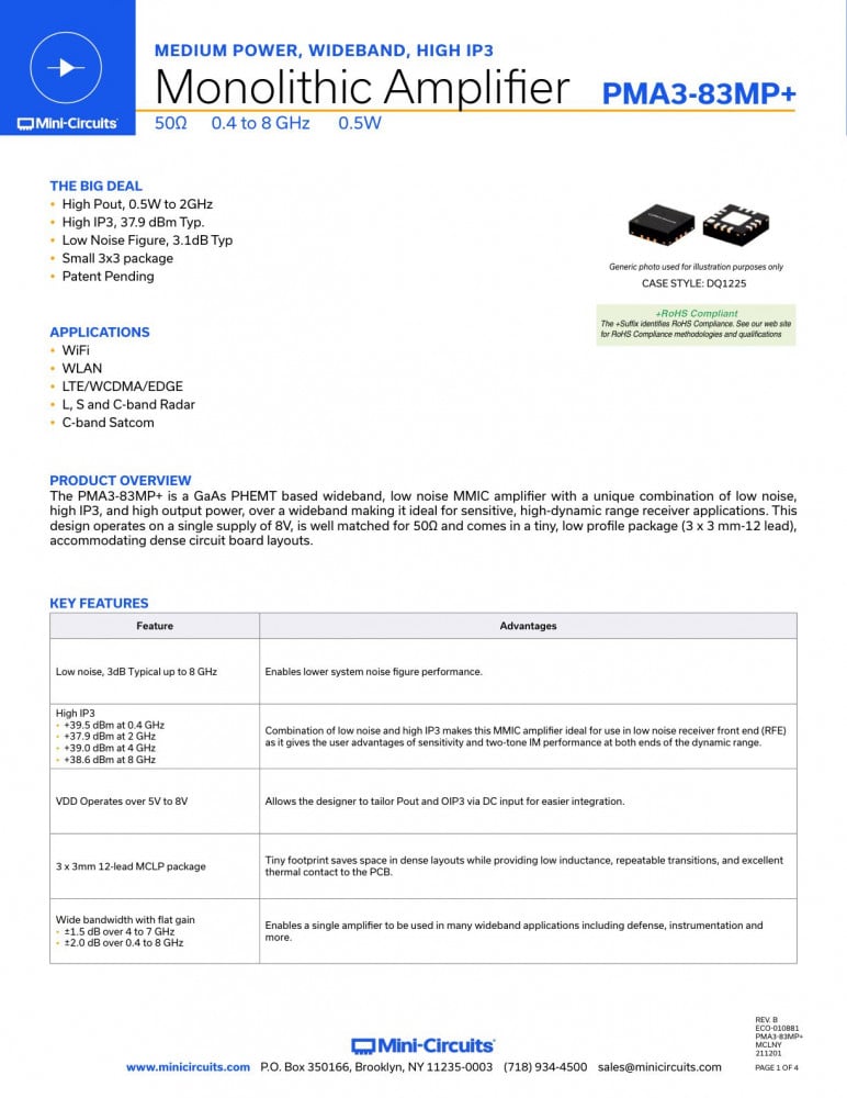 PMA3-83MP+ datasheet page 1