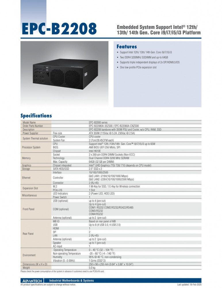 EPC-B2208 product document, page 1