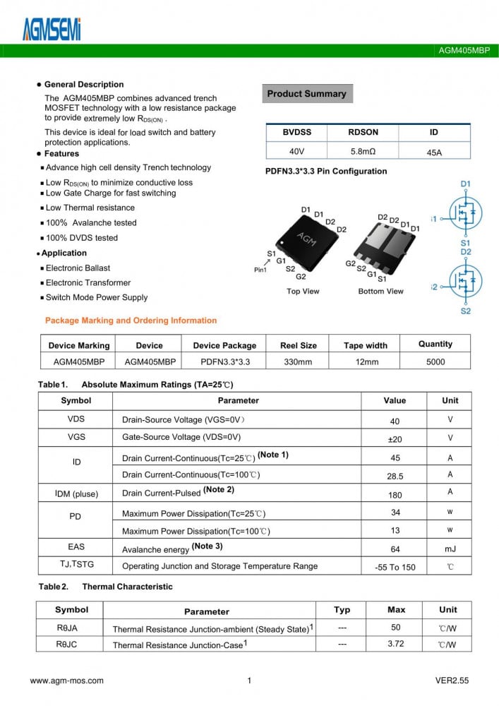 AGM405MBP datasheet page 1
