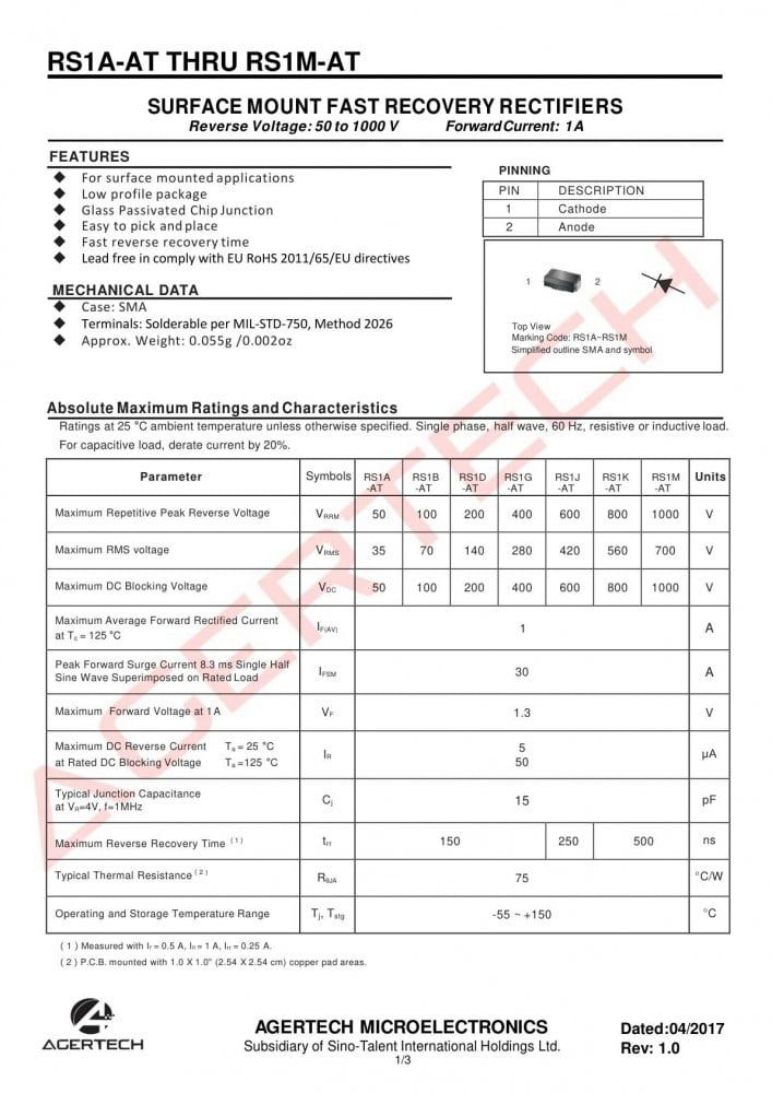 RS1M-AT datasheet page 1