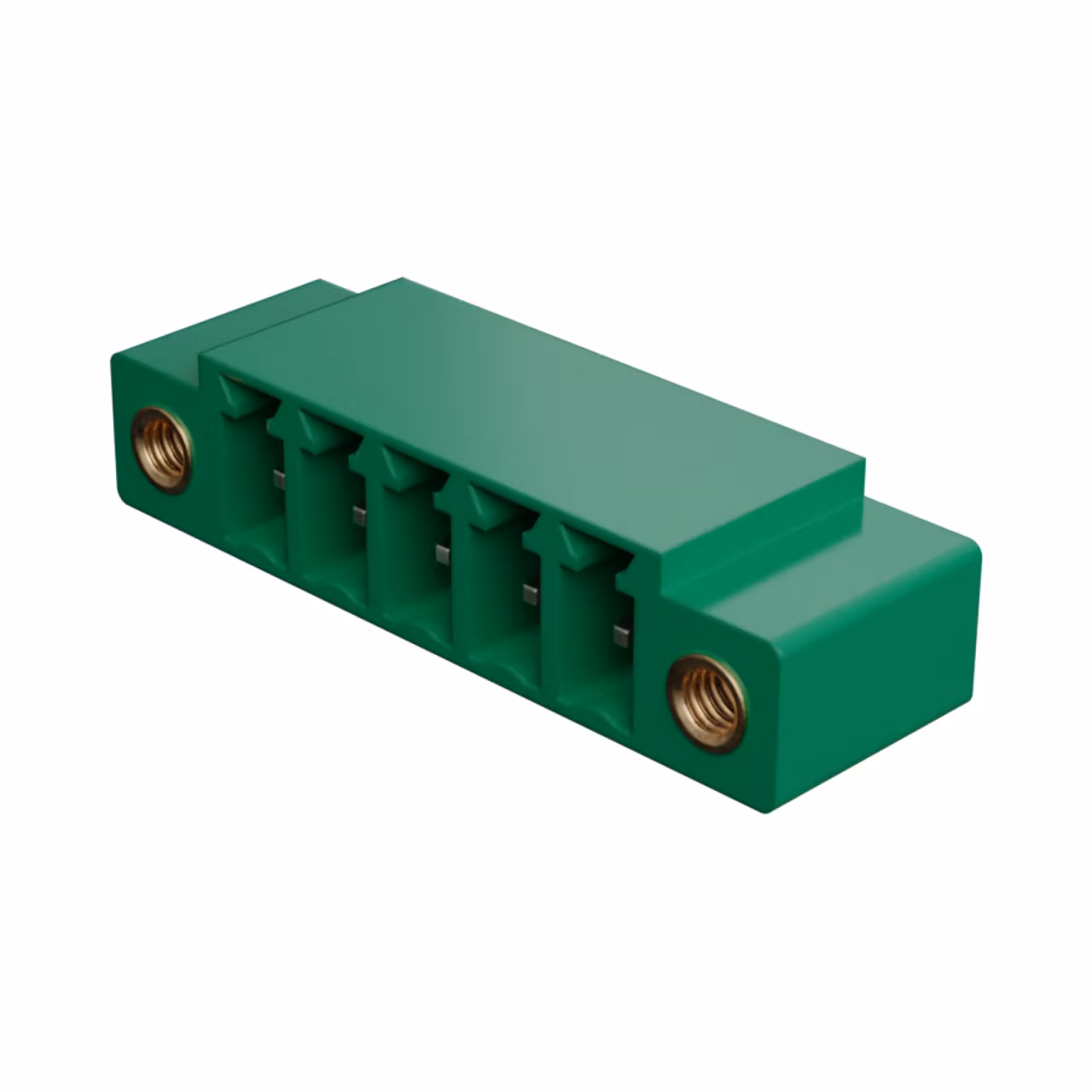 3.81mm Pitch Eurostyle Right-Angle PCB Header, with Threaded Retention Inserts, Green Housing, 5 Circuits for sale