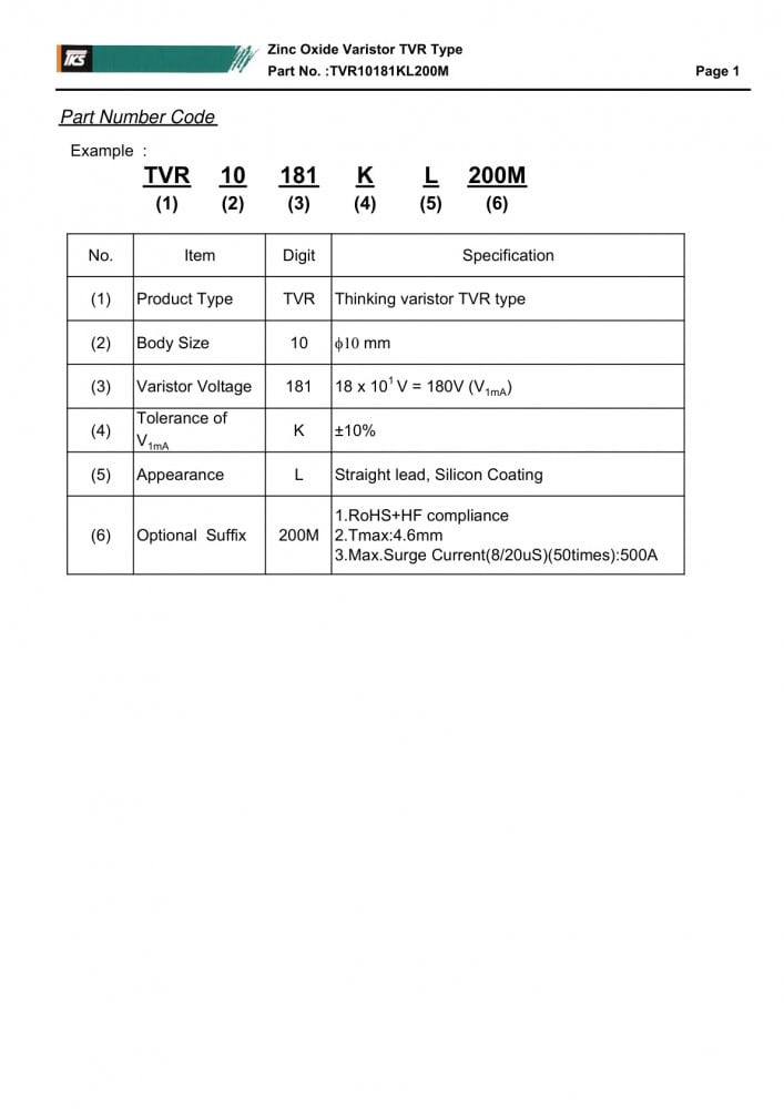 TKS TVR10181KL200M datasheet page 4