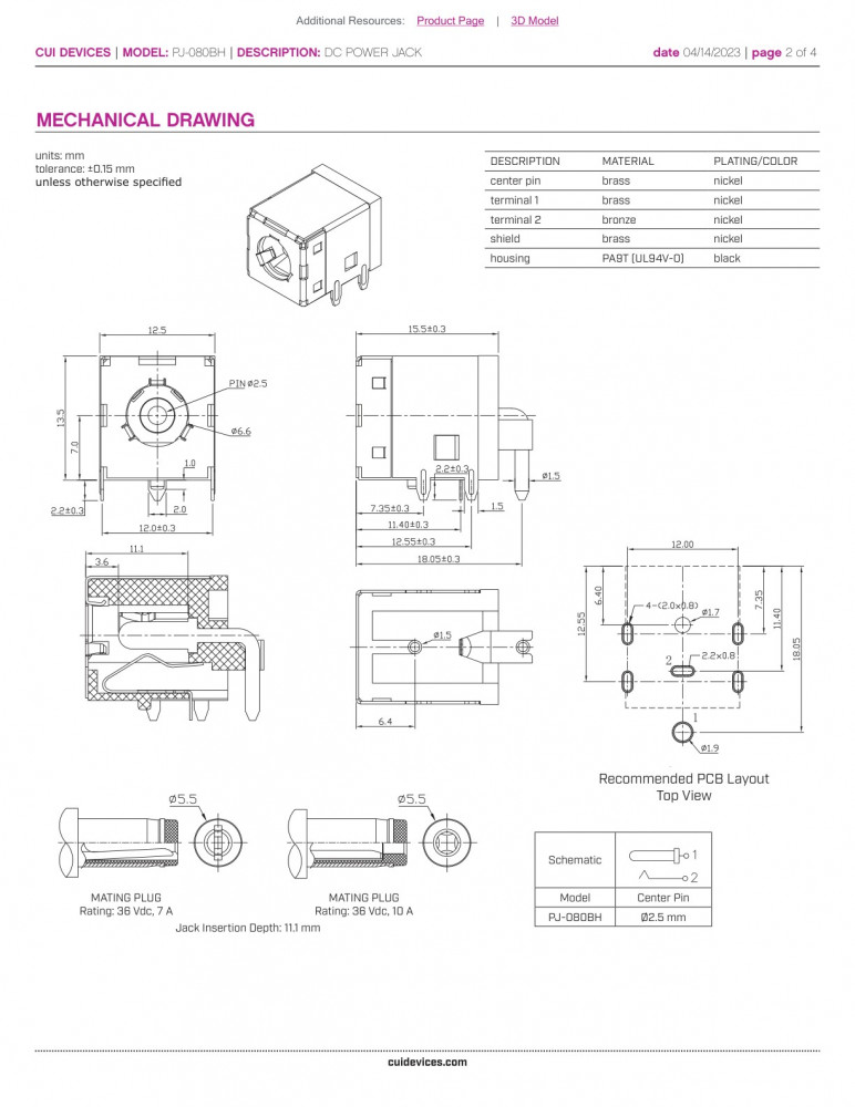 CUI PJ-080BH product document page 2