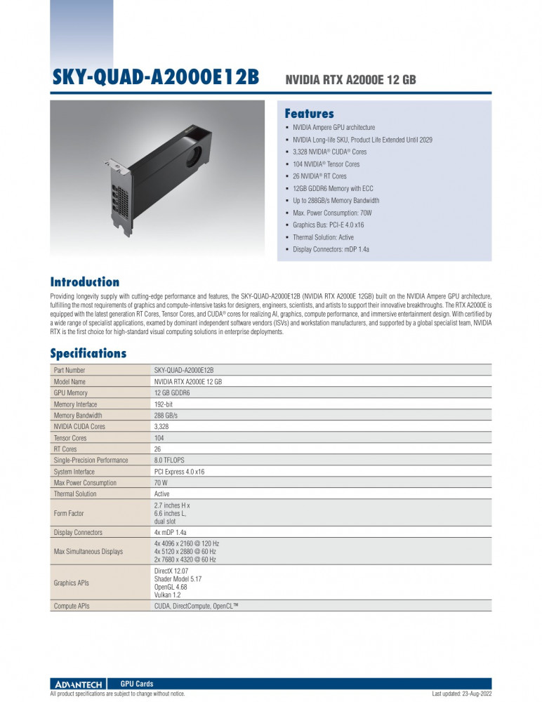 NVIDIA RTX A2000E product document preview