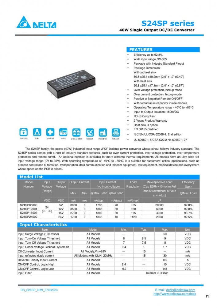 DELTA S24SP datasheet page 1