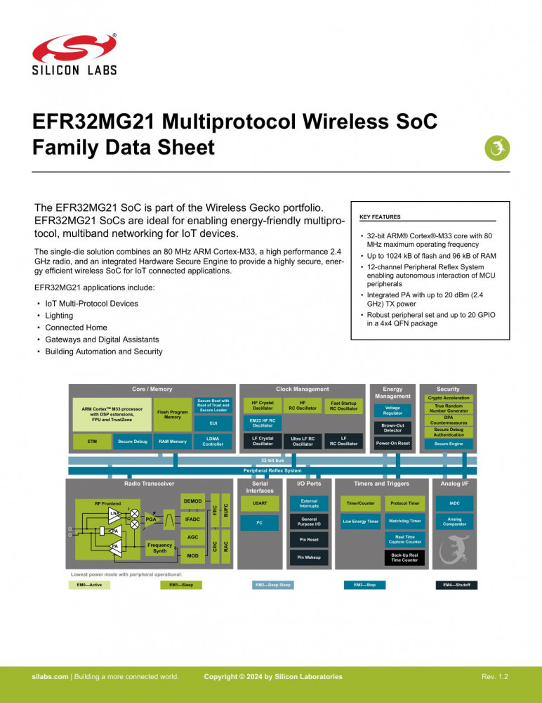 EFR32MG21 datasheet preview, page 1
