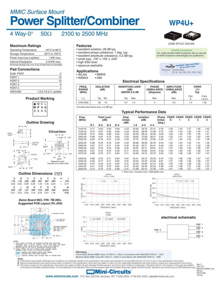 Mini-Circuits WP4U+ technical document page