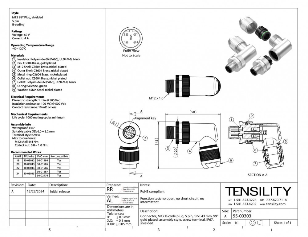 Tensility International 55-00303 product drawing and specification sheet