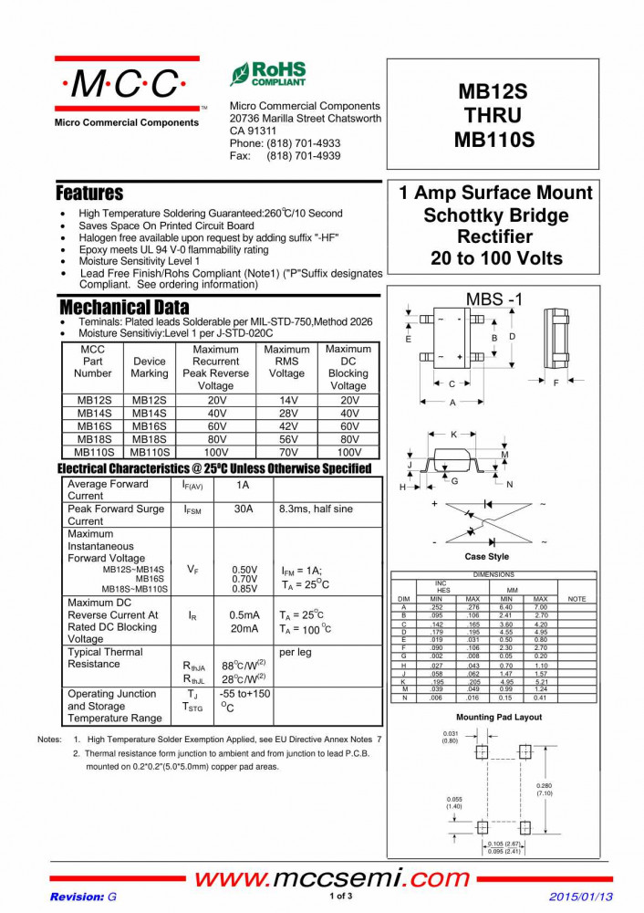 MCC MB14S series datasheet page 1
