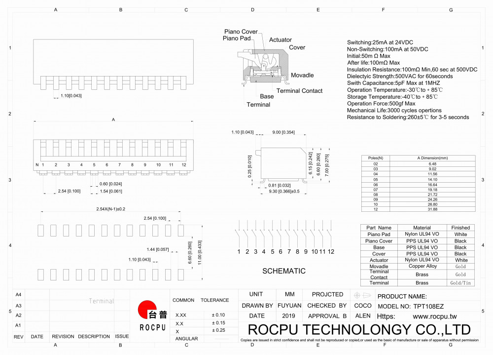 ROCPU TPT108EZ technical drawing