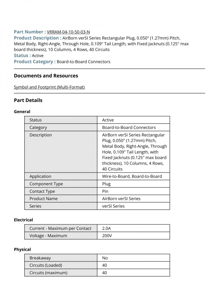 Technical document page 1 for VRRAM-04-10-50-03-N