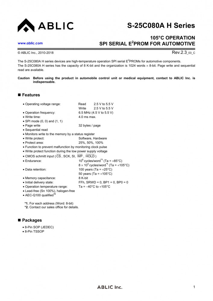 S-25C080A datasheet page 1