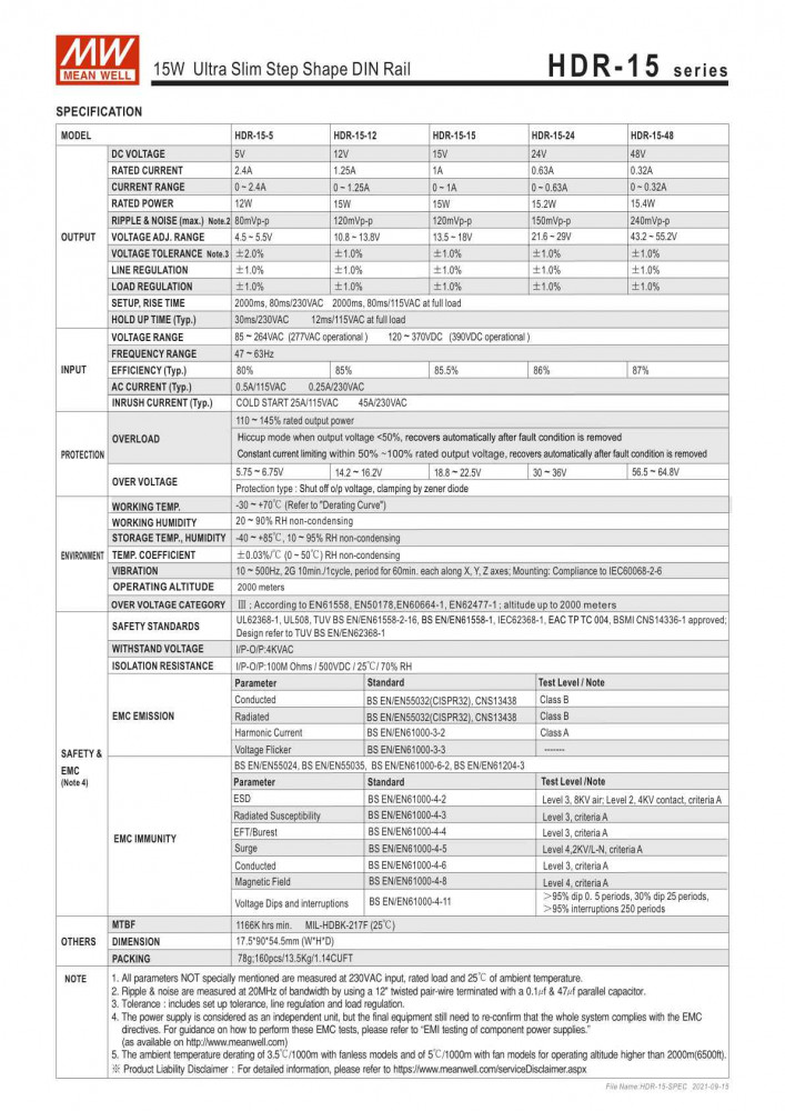 MEAN WELL HDR-15-12 technical document page 2