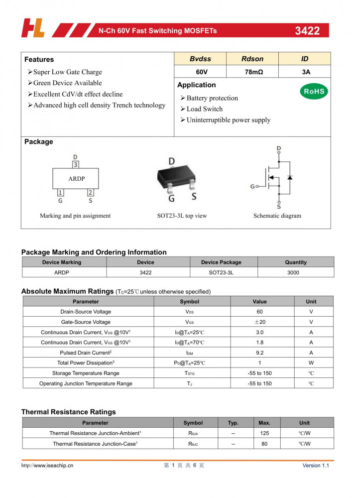 HL 3422 datasheet page 1