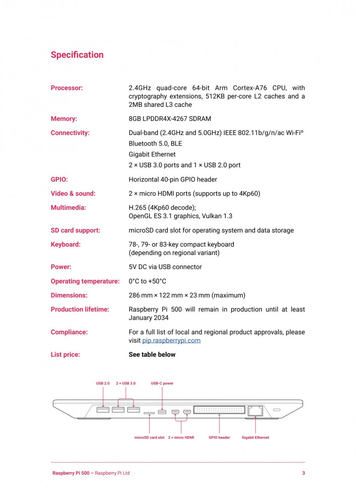 Raspberry Pi 500 document page 3
