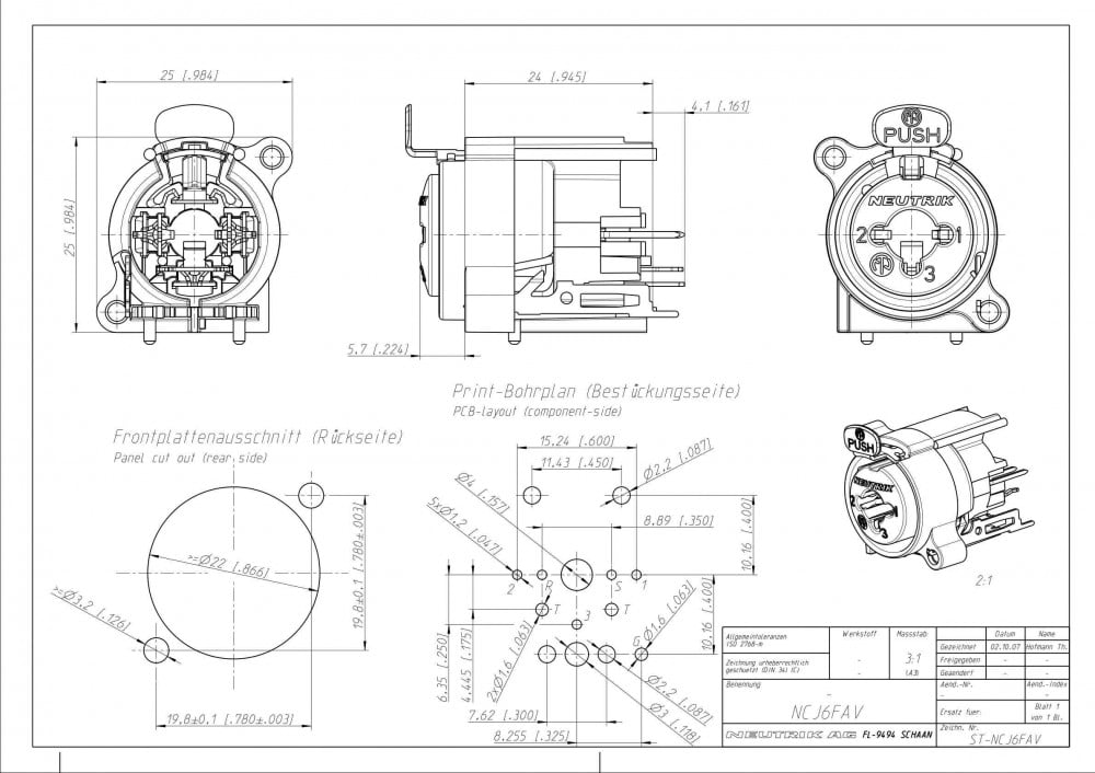 Neutrik NCJ6FA-V engineering drawing