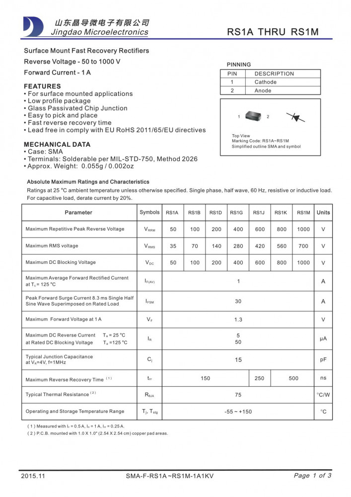 RS1J datasheet page 1