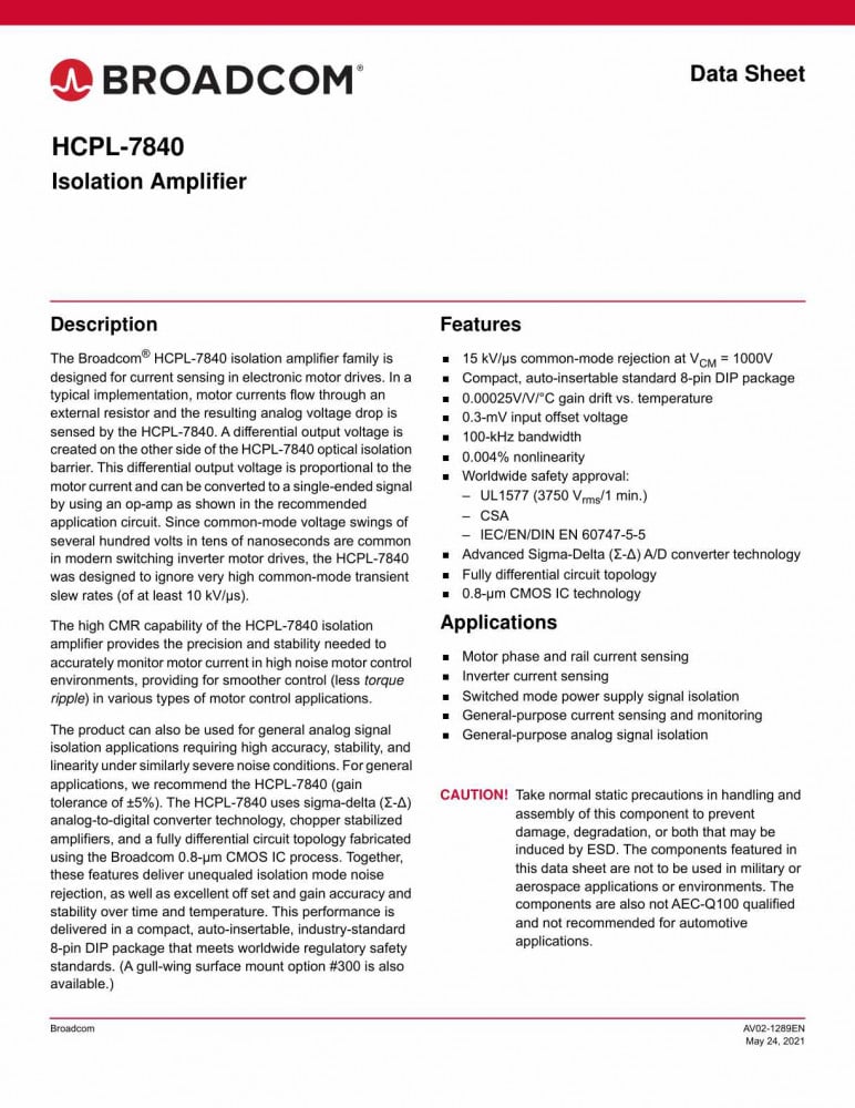 HCPL-7840 datasheet page 1