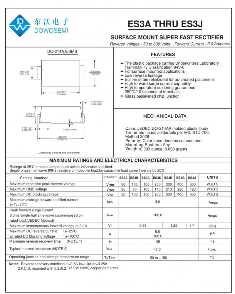 DOWO ES3D datasheet page 1