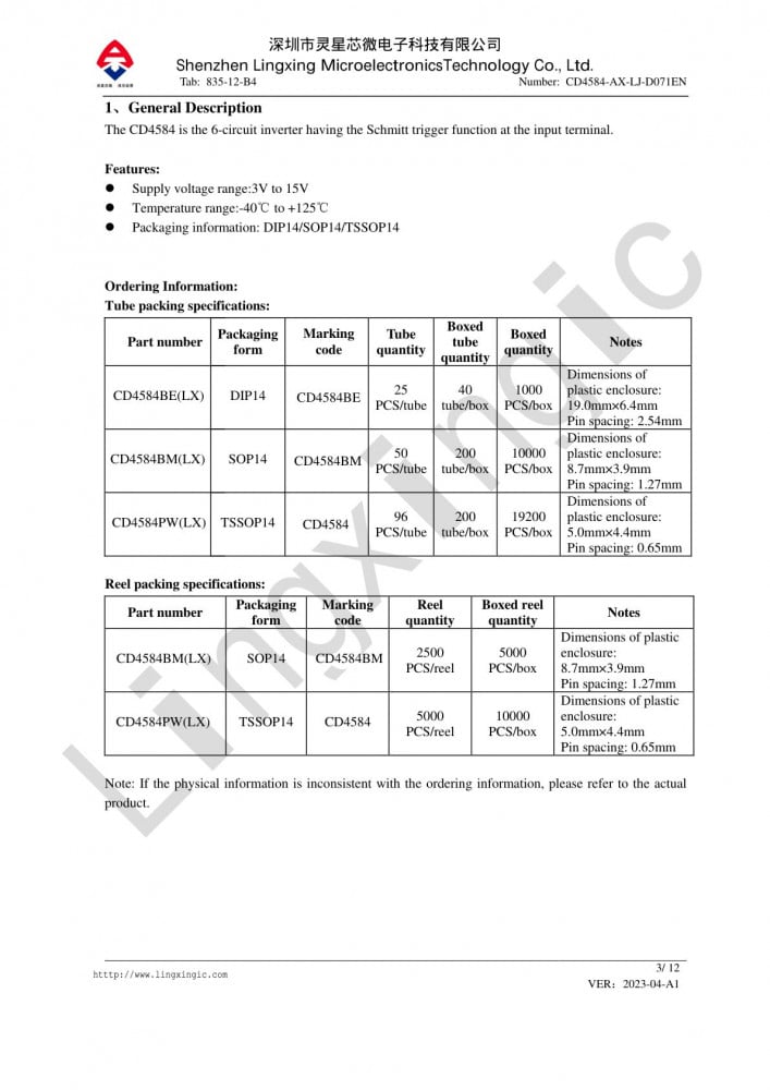 CD4584BE(LX) datasheet page 3