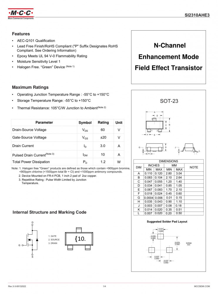 SI2310AHE3-TP datasheet page 1