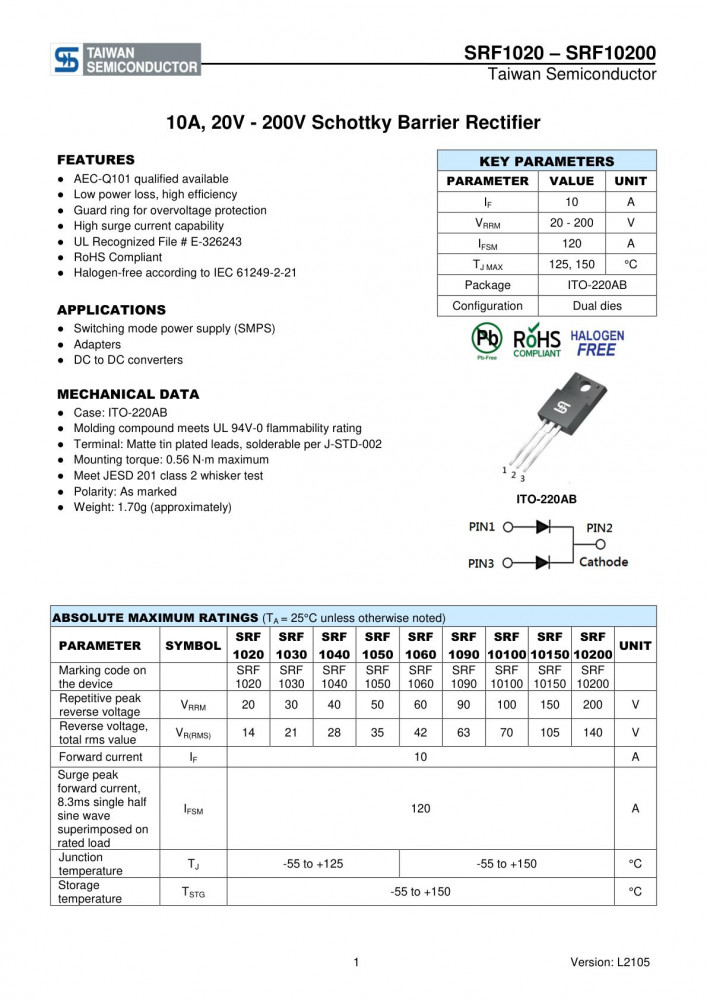 SRF1030 datasheet page 1
