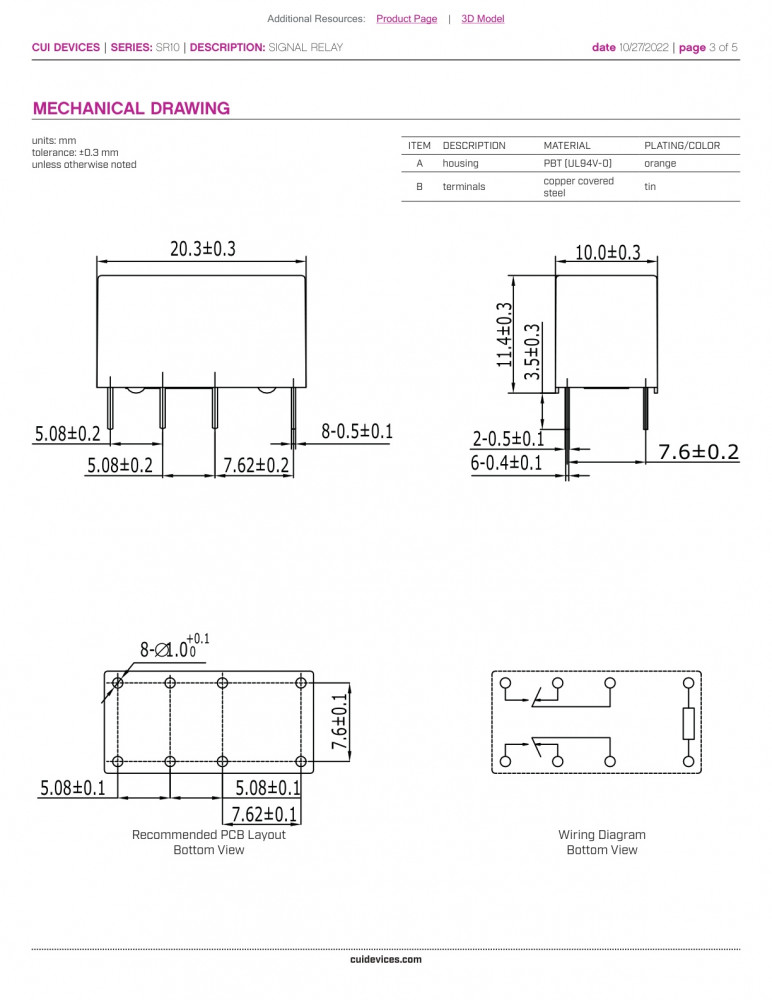 CUI SR10 relay datasheet page 3