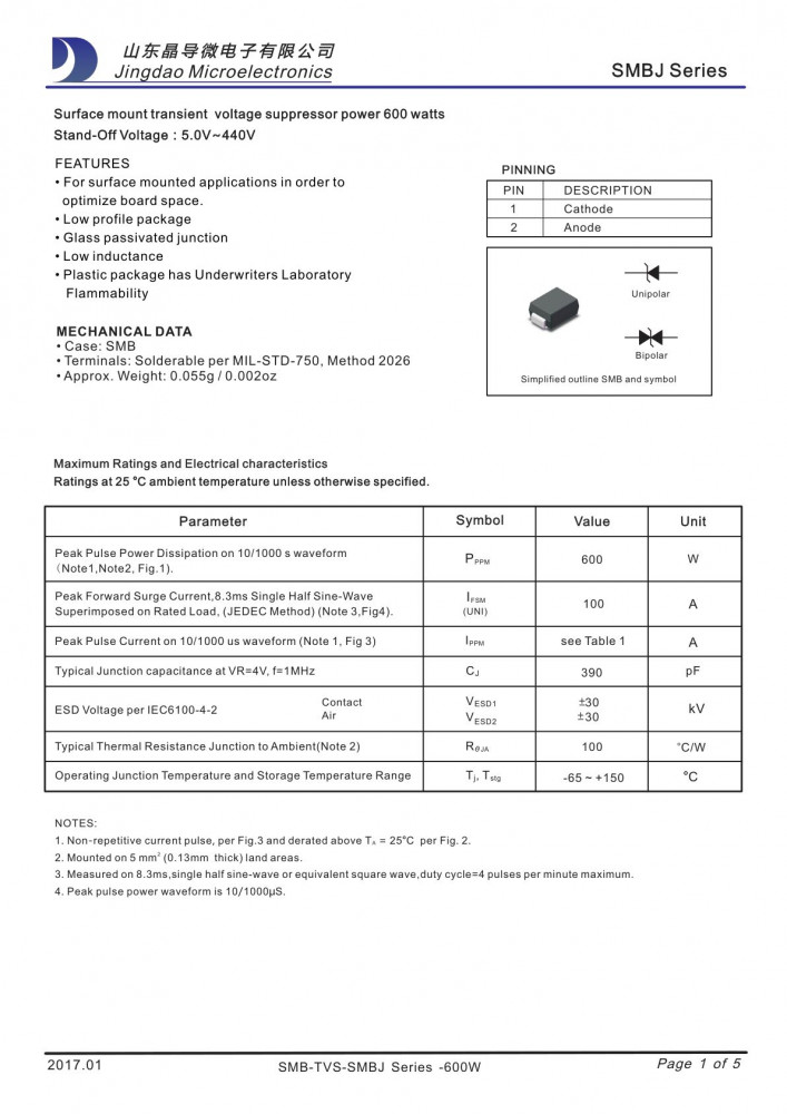 SMBJ6.0A datasheet page 1