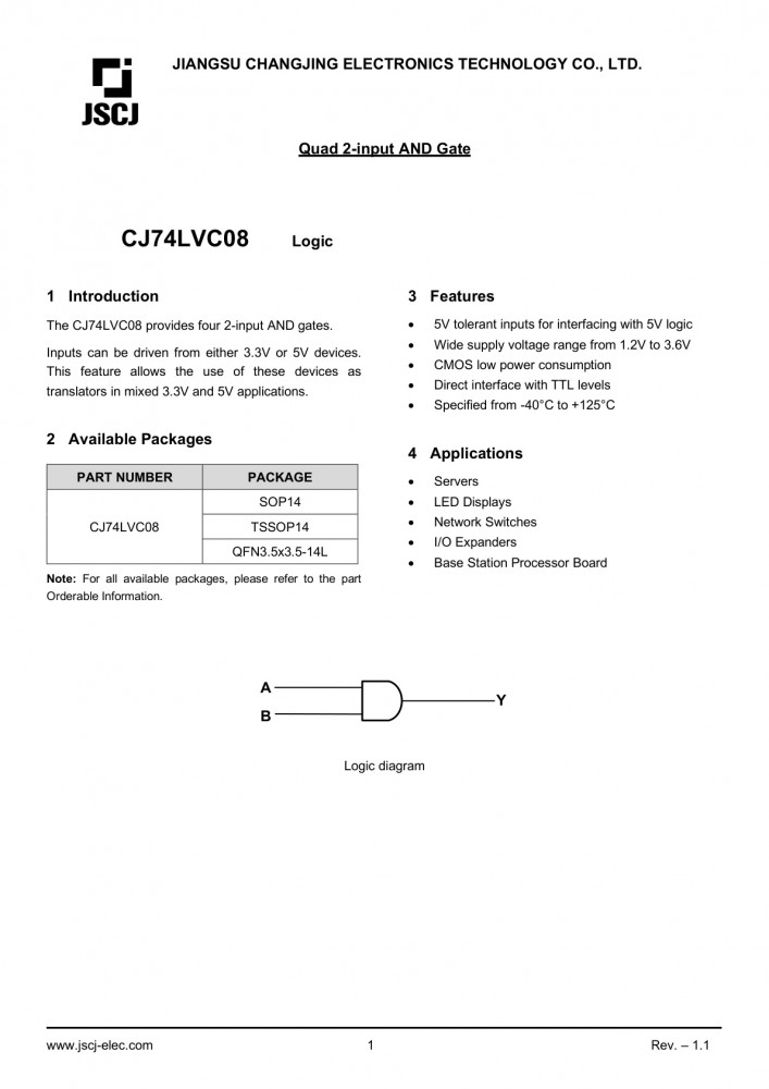 CJ74LVC08 datasheet page 1